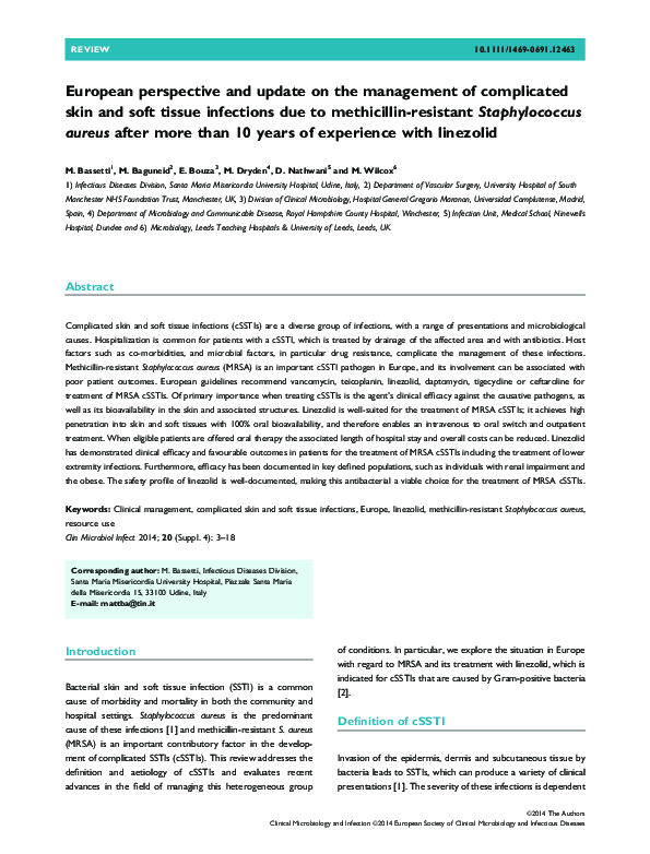 (PDF) European perspective and update on the management of complicated skin and soft tissue ...