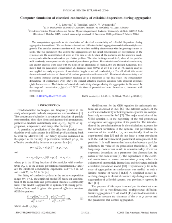 (PDF) Computer simulation of electrical conductivity of colloidal ...