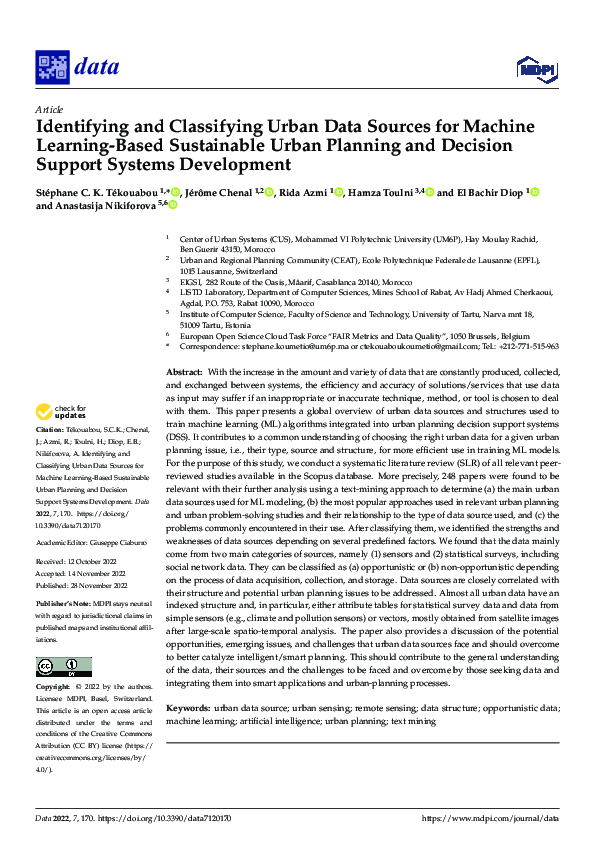 (PDF) Identifying and Classifying Urban Data Sources for Machine Learning-Based Sustainable ...