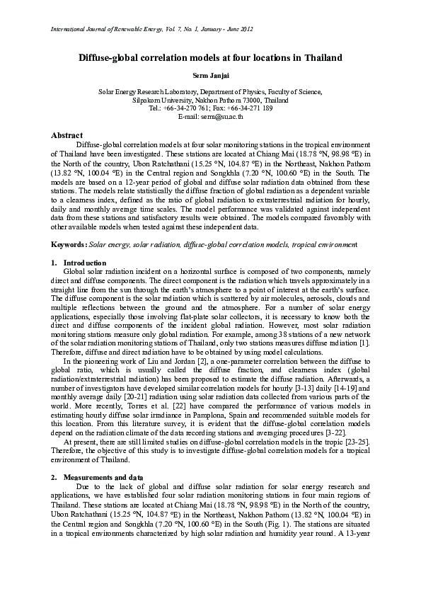 (PDF) Diffuse-global correlation models at four locations in Thailand