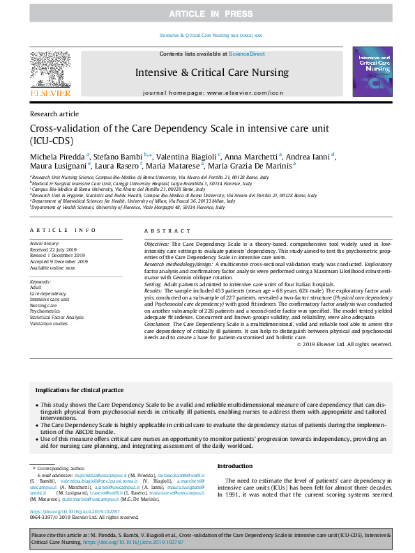 (PDF) Cross-validation of the Care Dependency Scale in intensive care ...