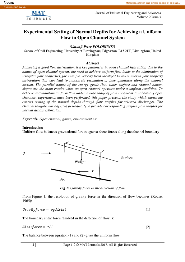 (PDF) Experimental Setting of Normal Depths for Achieving a Uniform ...