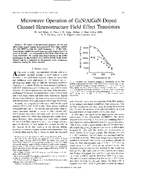 (PDF) Microwave operation of GaN/AlGaN-doped channel heterostructure field effect transistors
