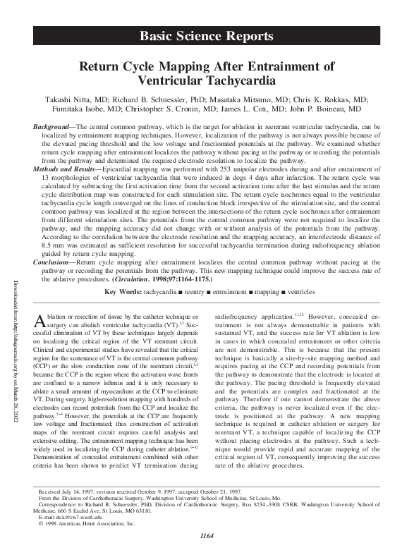 (PDF) Return Cycle Mapping After Entrainment of Ventricular Tachycardia