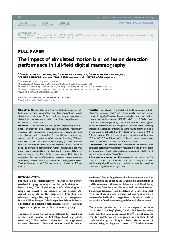 (PDF) The impact of simulated motion blur on lesion detection performance in full field digital ...