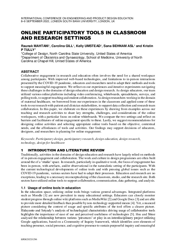 (PDF) Online Participatory Tools in Classroom and Research Settings