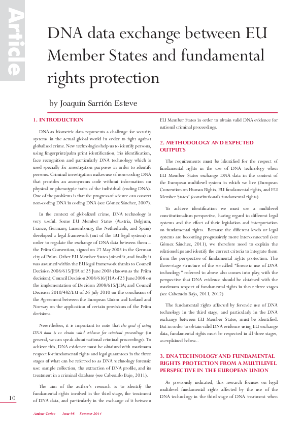 (PDF) DNA data exchange between EU Member States and fundamental rights ...