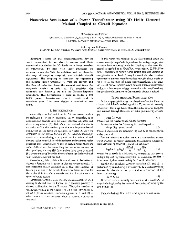 Pdf Numerical Simulation Of A Power Transformer Using 3d Finite