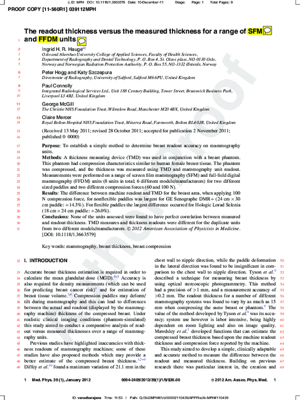 (PDF) The readout thickness versus the measured thickness for a range ...