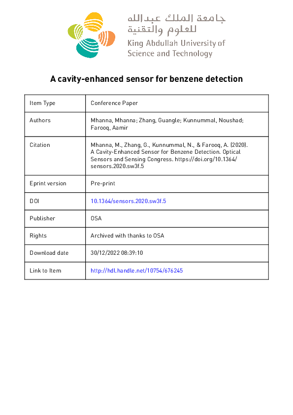 (PDF) A Cavity-Enhanced Sensor for Benzene Detection