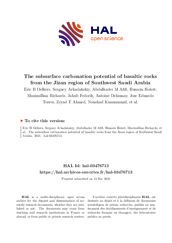 Pdf The Subsurface Carbonation Potential Of Basaltic Rocks From The Jizan Region Of Southwest