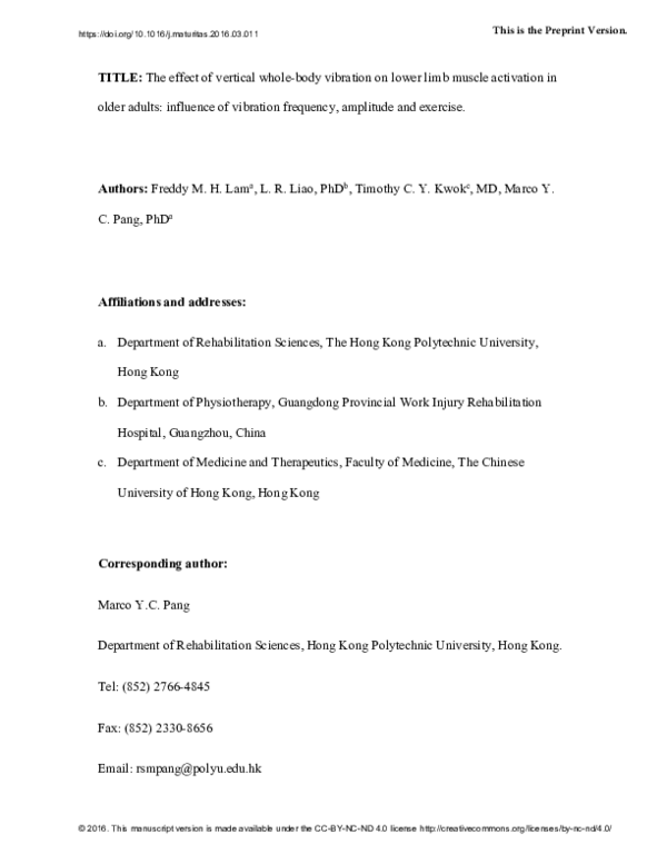 (PDF) The effect of vertical whole-body vibration on lower limb muscle activation in elderly ...