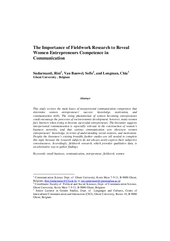 (PDF) The Importance of Fieldwork Research to Reveal Women ...