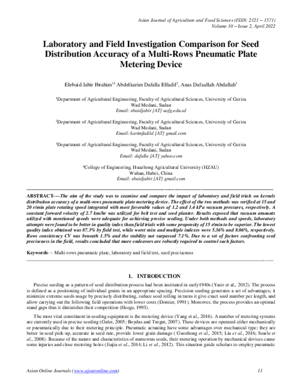 (PDF) Laboratory and Field Investigation Comparison for Seed ...