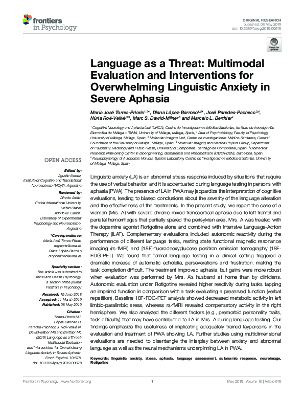 (PDF) Addressing Linguistic Anxiety in Aphasia Therapy