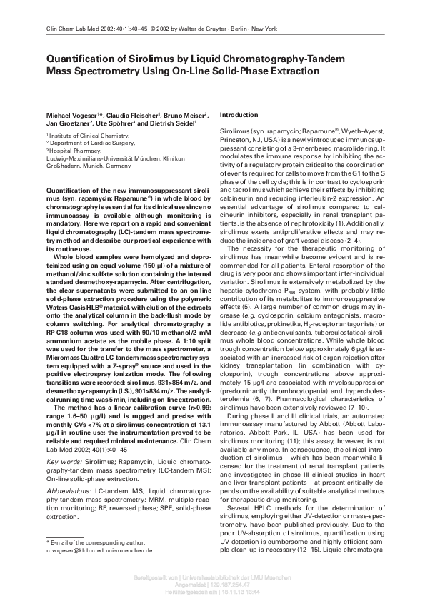 (PDF) Quantification of Sirolimus by Liquid Chromatography-Tandem Mass Spectrometry Using On ...