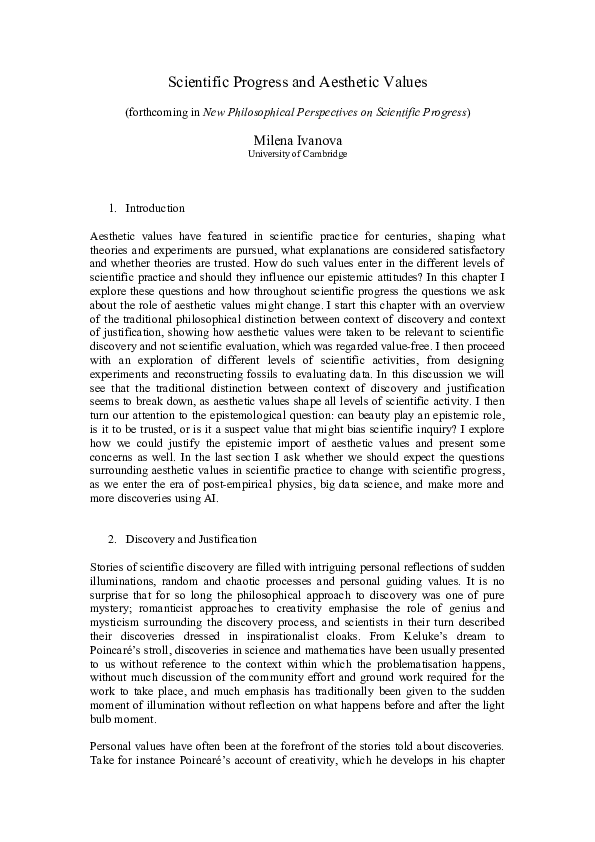 (DOC) Scientific Progress and Aesthetic Values