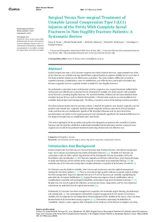 Surgical Versus Non-surgical Treatment of Unstable Lateral Compression ...