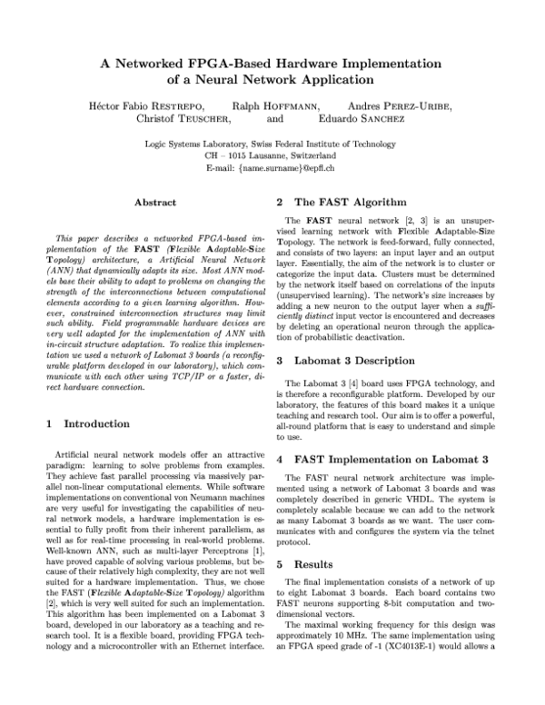 (PDF) A networked FPGA-based hardware implementation of a neural network application