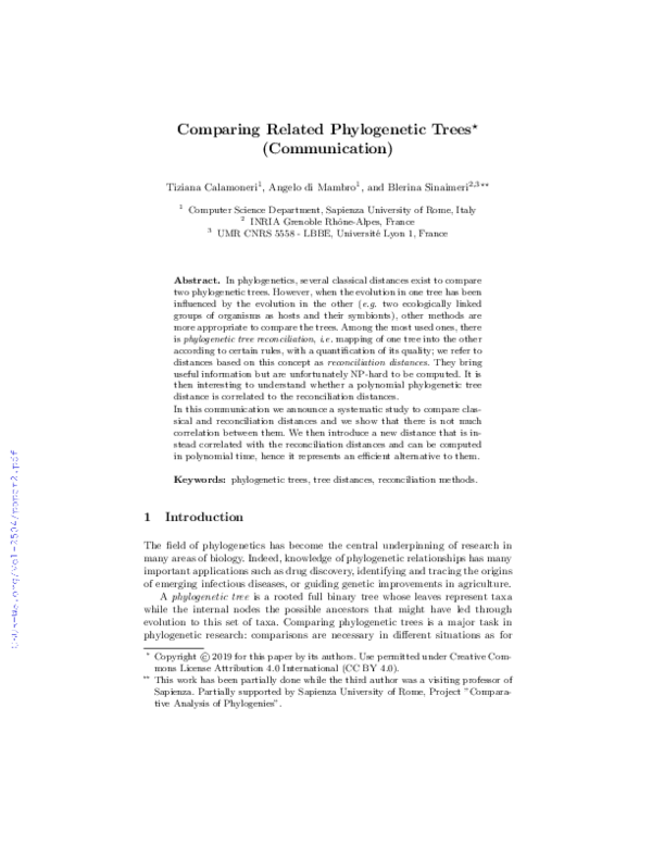 (PDF) Comparing Related Phylogenetic Trees