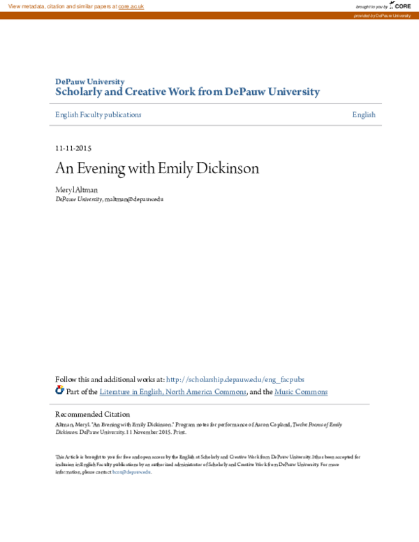 (PDF) An Evening with Emily Dickinson