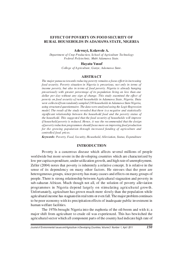 (PDF) Effect of Poverty on Food Security of Rural Households in Adamawa ...