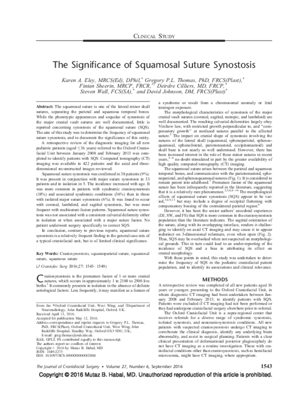 (PDF) The Significance of Squamosal Suture Synostosis