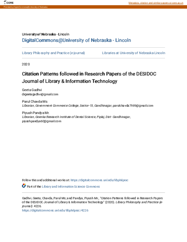 (PDF) Citation Patterns followed in Research Papers of the DESIDOC ...
