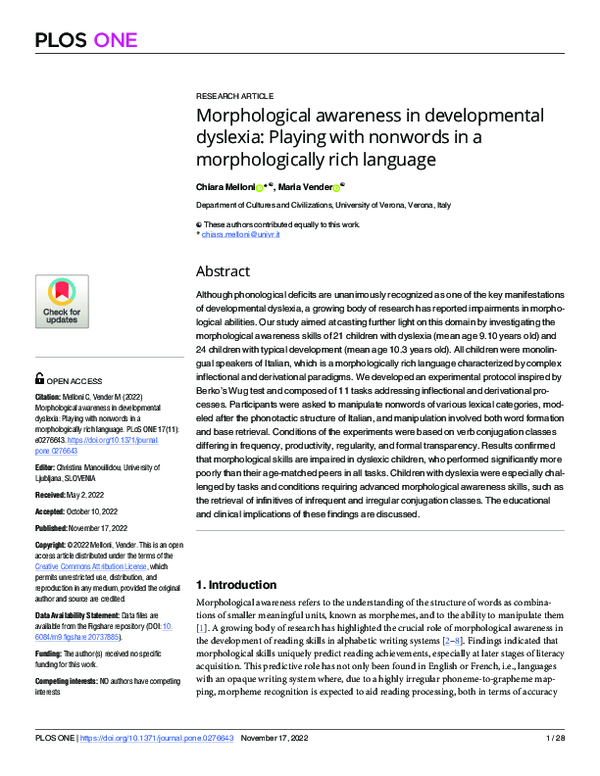 (PDF) Morphological awareness in developmental dyslexia: Playing with ...