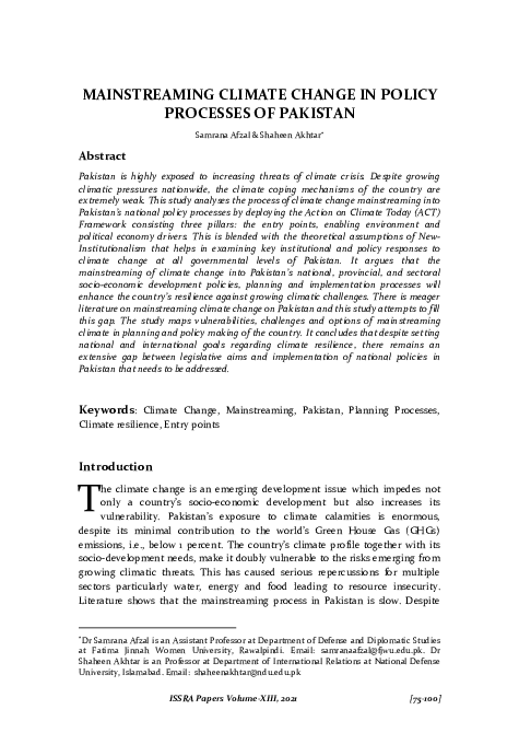 (PDF) Mainstreaming Climate Change in Policy Processes of Pakistan