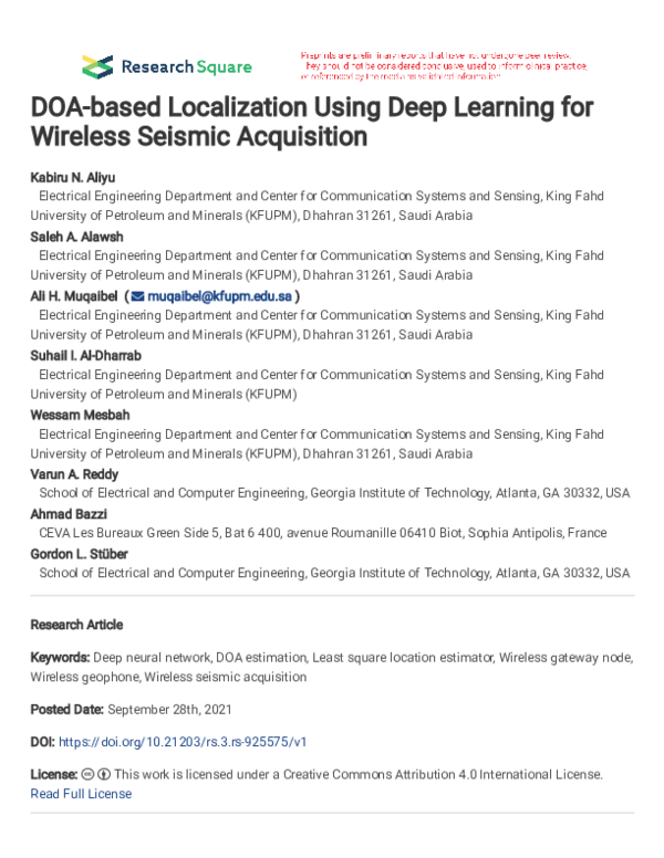 (PDF) DOA-based Localization Using Deep Learning for Wireless Seismic Acquisition