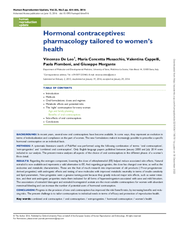 (PDF) Hormonal contraceptives: pharmacology tailored to women's health