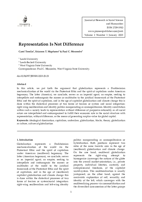 (PDF) Representation Is Not Difference