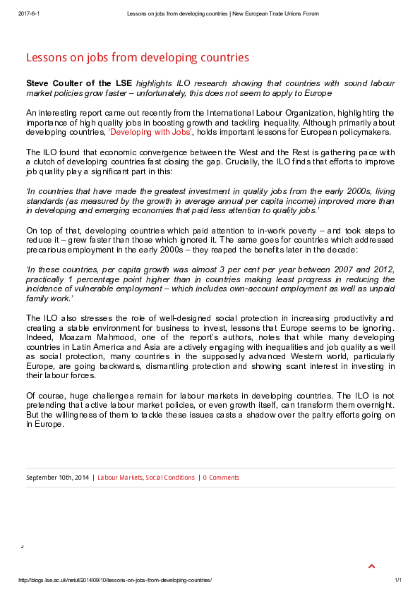 (PDF) Lessons on jobs from developing countries