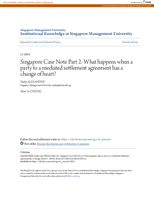 (PDF) Singapore Case Note Part 2: What Happens When a Party to a ...