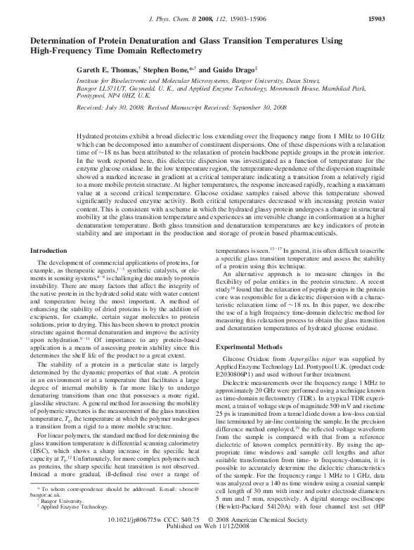 (PDF) Determination of Protein Denaturation and Glass Transition ...