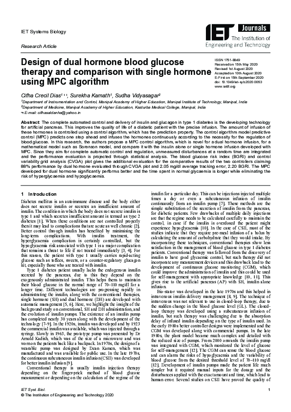 (PDF) Design of dual hormone blood glucose therapy and comparison with ...