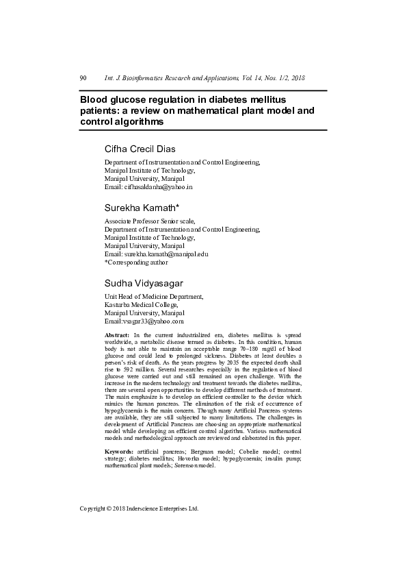 (PDF) Blood glucose regulation in diabetes mellitus patients: a review ...
