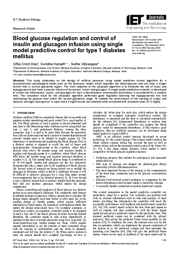 (PDF) Blood glucose regulation and control of insulin and glucagon ...
