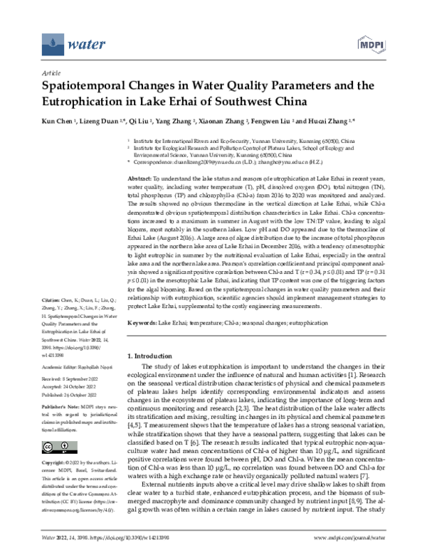 (PDF) Spatiotemporal Changes in Water Quality Parameters and the ...