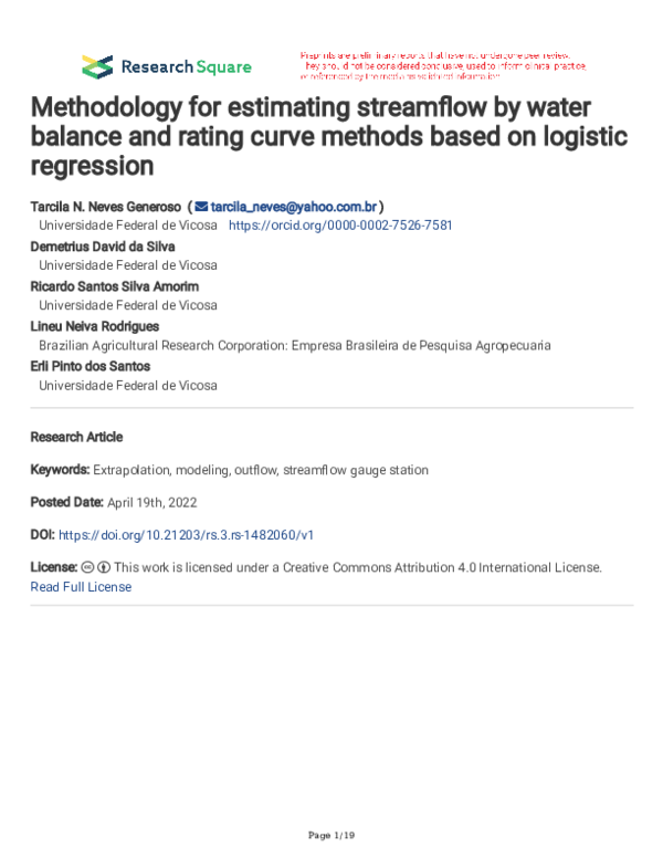 (PDF) Methodology for estimating streamflow by water balance and rating curve methods based on ...
