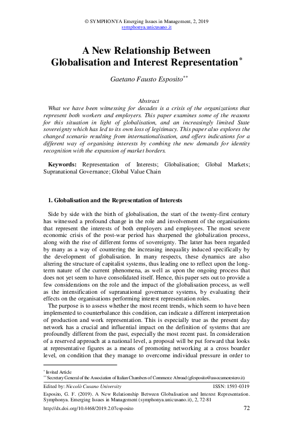 (PDF) A New Relationship Between Globalisation and Interest Representation