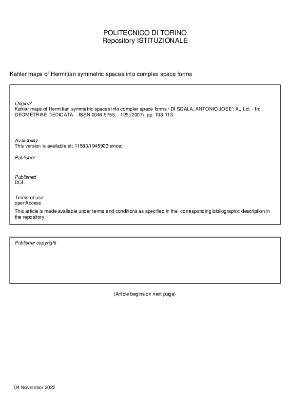 (PDF) Kähler maps of Hermitian symmetric spaces into complex space forms