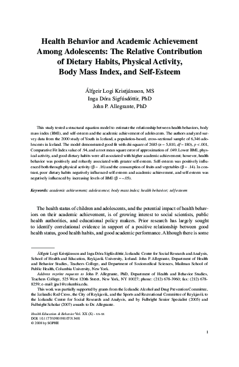 (PDF) Allegrante, “Health Behavior and Academic Achievement Among ...