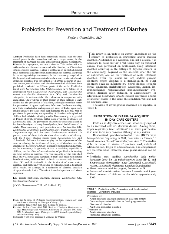 (PDF) Probiotics for Prevention and Treatment of Diarrhea