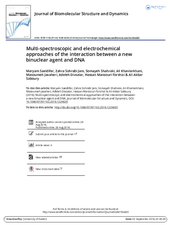 (PDF) Multi-spectroscopic and electrochemical approaches of the interaction between a new ...