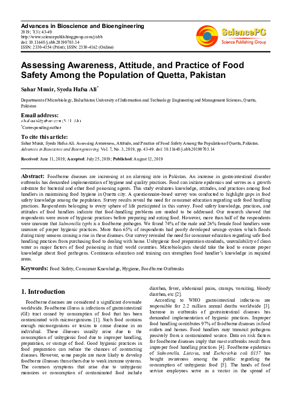(PDF) Food Safety Attitude and Practice Questionnaire