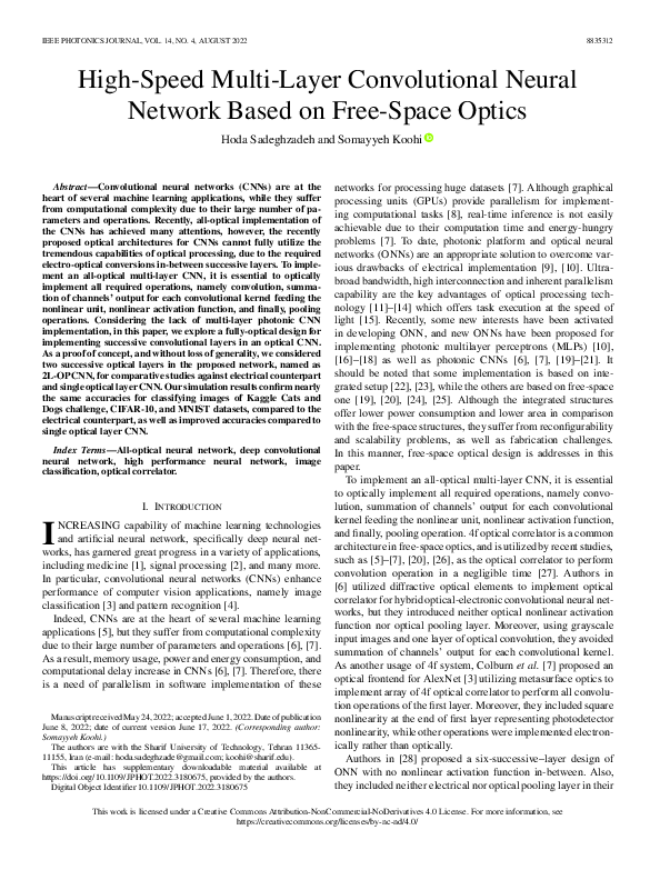 (PDF) High-Speed Multi-Layer Convolutional Neural Network Based on Free-Space Optics