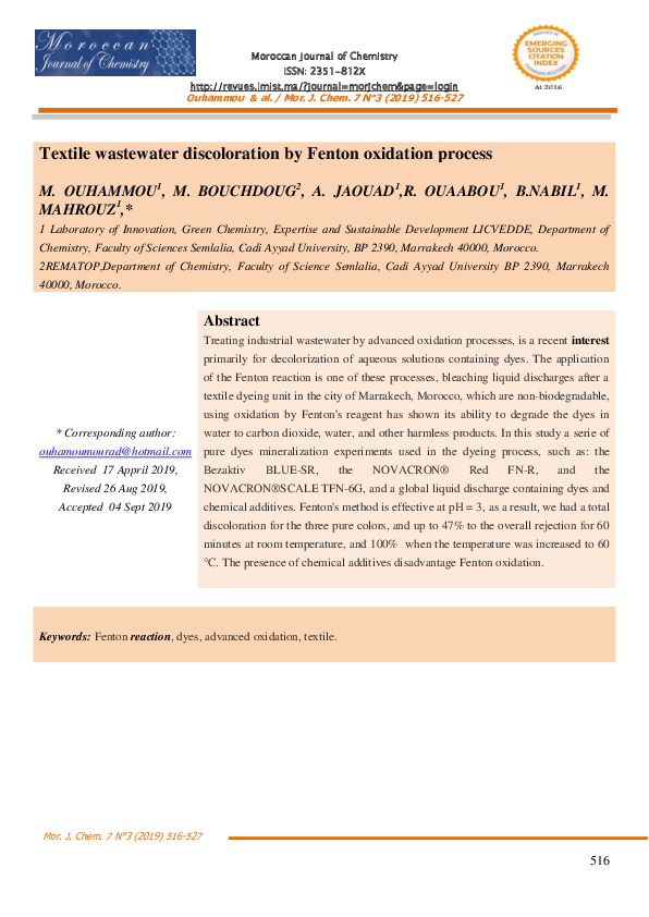 (PDF) Textile wastewater discoloration by Fenton oxidation process ...