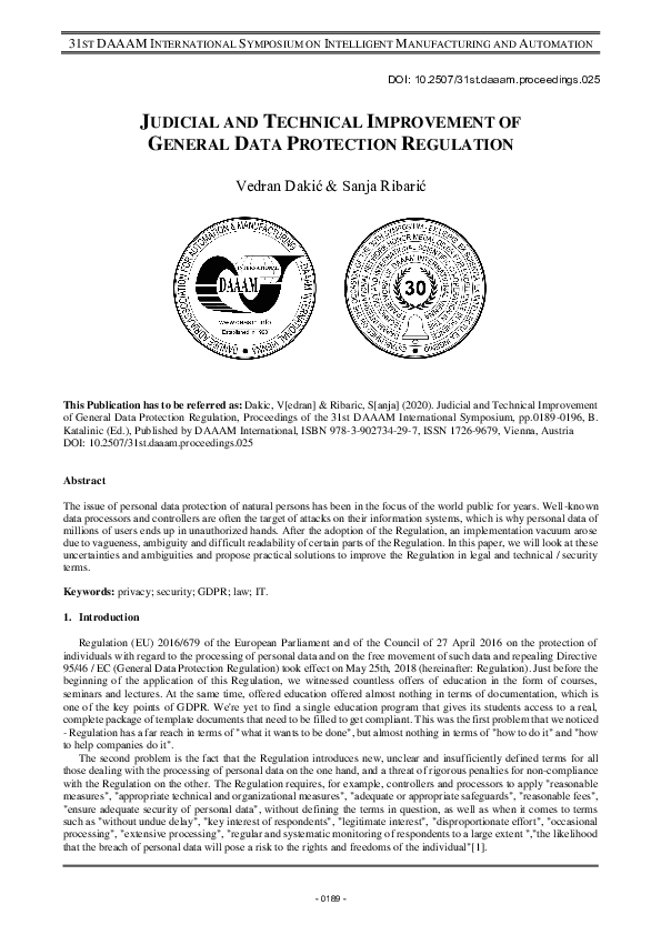 (PDF) Judicial and Technical Improvement of General Data Protection ...